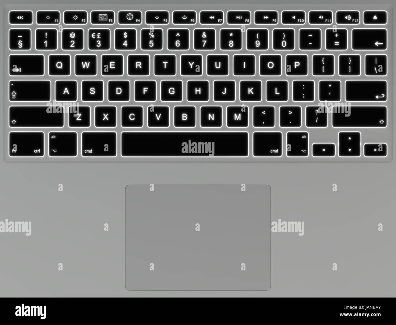 Top view of illuminated keyboard on modern laptop computer Stock Photo ...