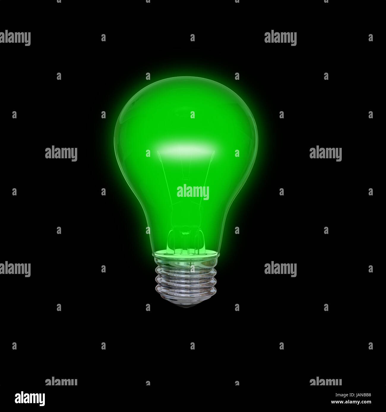 Glowing green lightbulb isolated on black background Stock Photo - Alamy