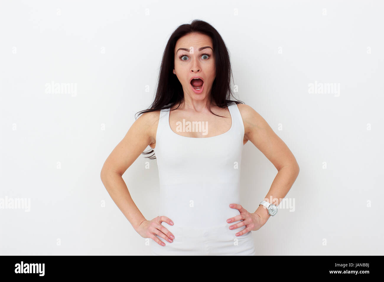 Surprised happy beautiful woman in excitement Stock Photo - Alamy