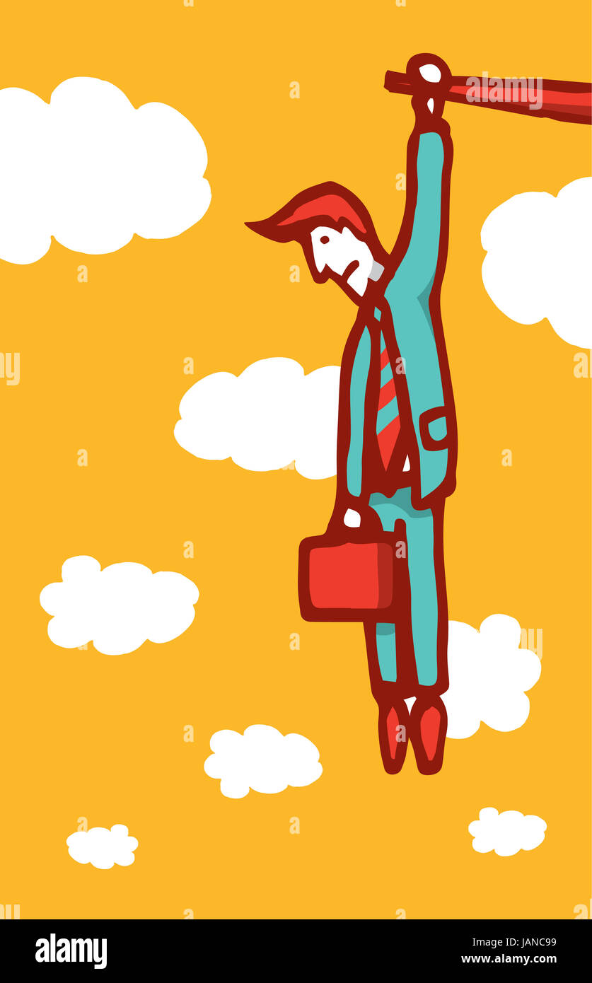 Businessman hanging on a ledge Stock Photo - Alamy