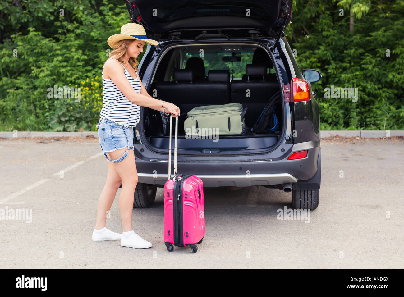 Vacation, travelling - woman ready for the travel for summer vacation ...