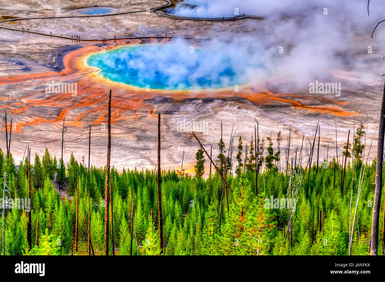Grand Prismatic Geyser at Sunset photographed from the Hill Stock Photo ...