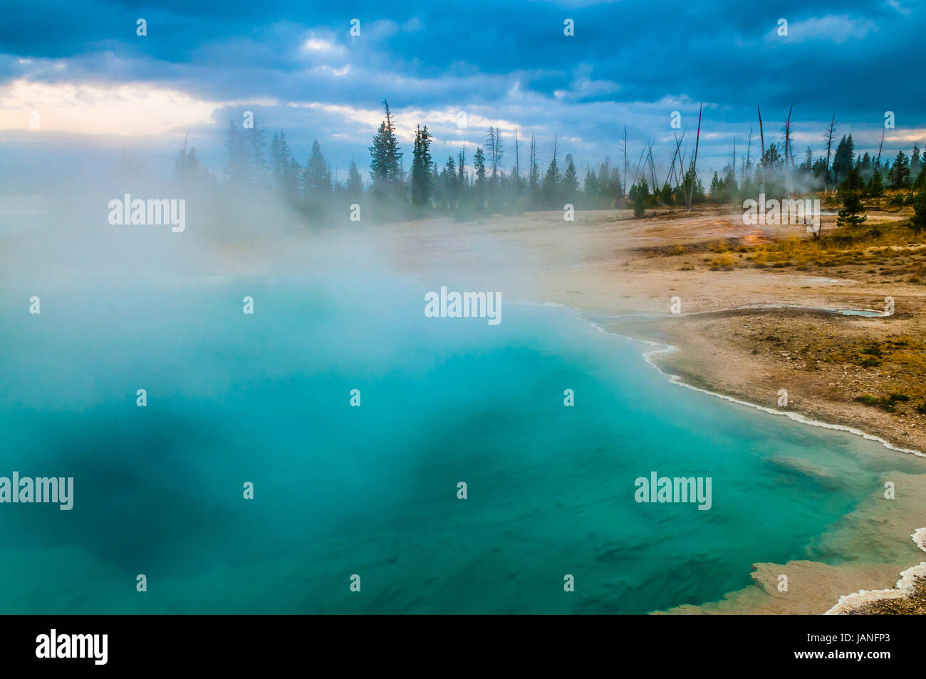 Black Pool Geyser at Sunrise with Dramatic Morning Sky Stock Photo - Alamy