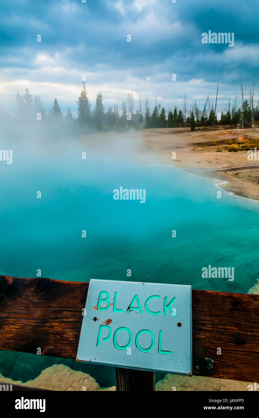 Black Pool Geyser at Sunrise with Dramatic Morning Sky Stock Photo - Alamy