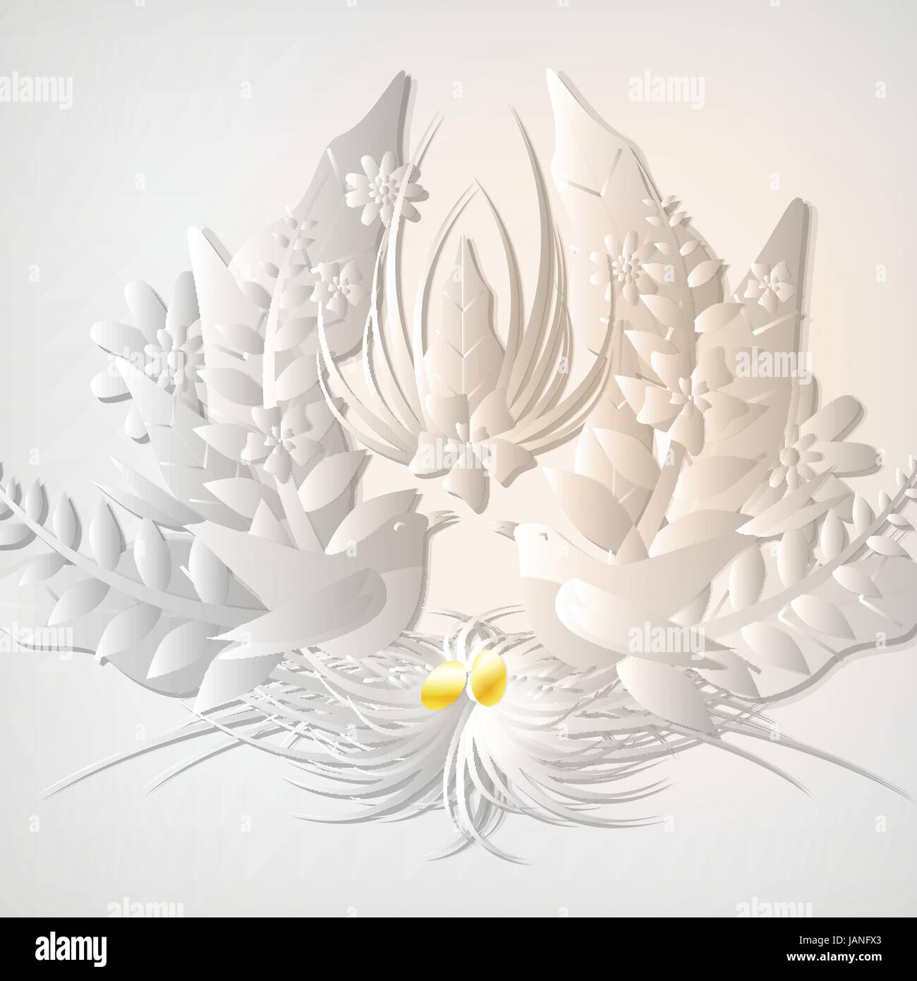Bird Nest with Egg and Floral Background - Vector Illustration Stock ...