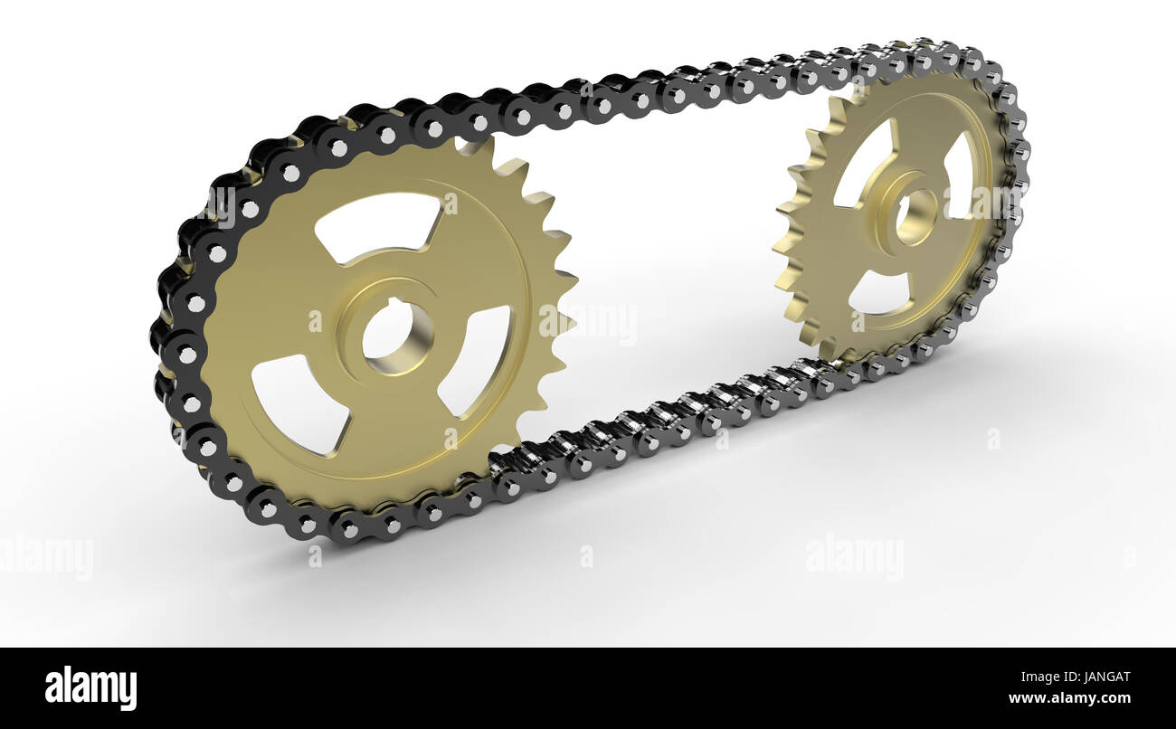 Chain drive and gears isolated on white background Stock Photo - Alamy
