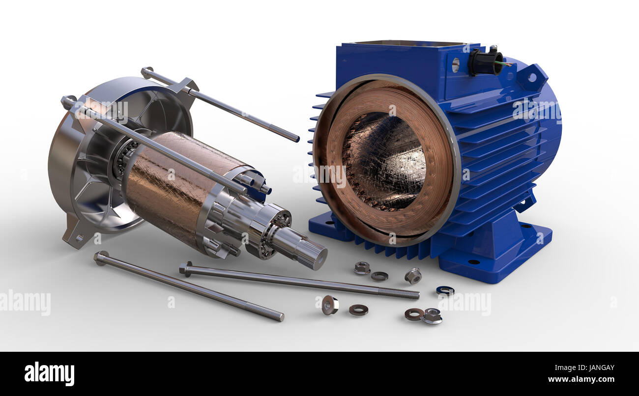 Opened electric motor isolated on white background Stock Photo - Alamy