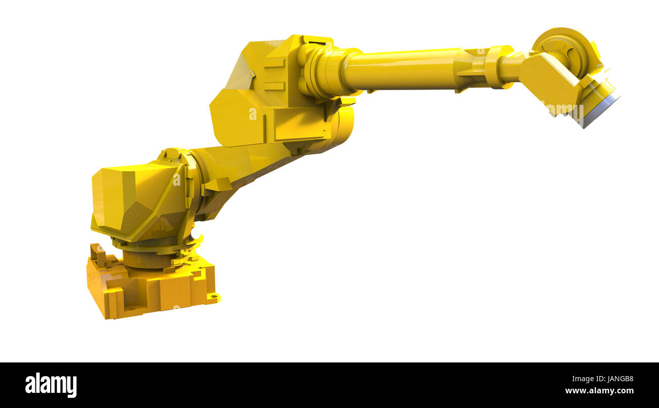 Yellow robot arm isolated on white background Stock Photo - Alamy