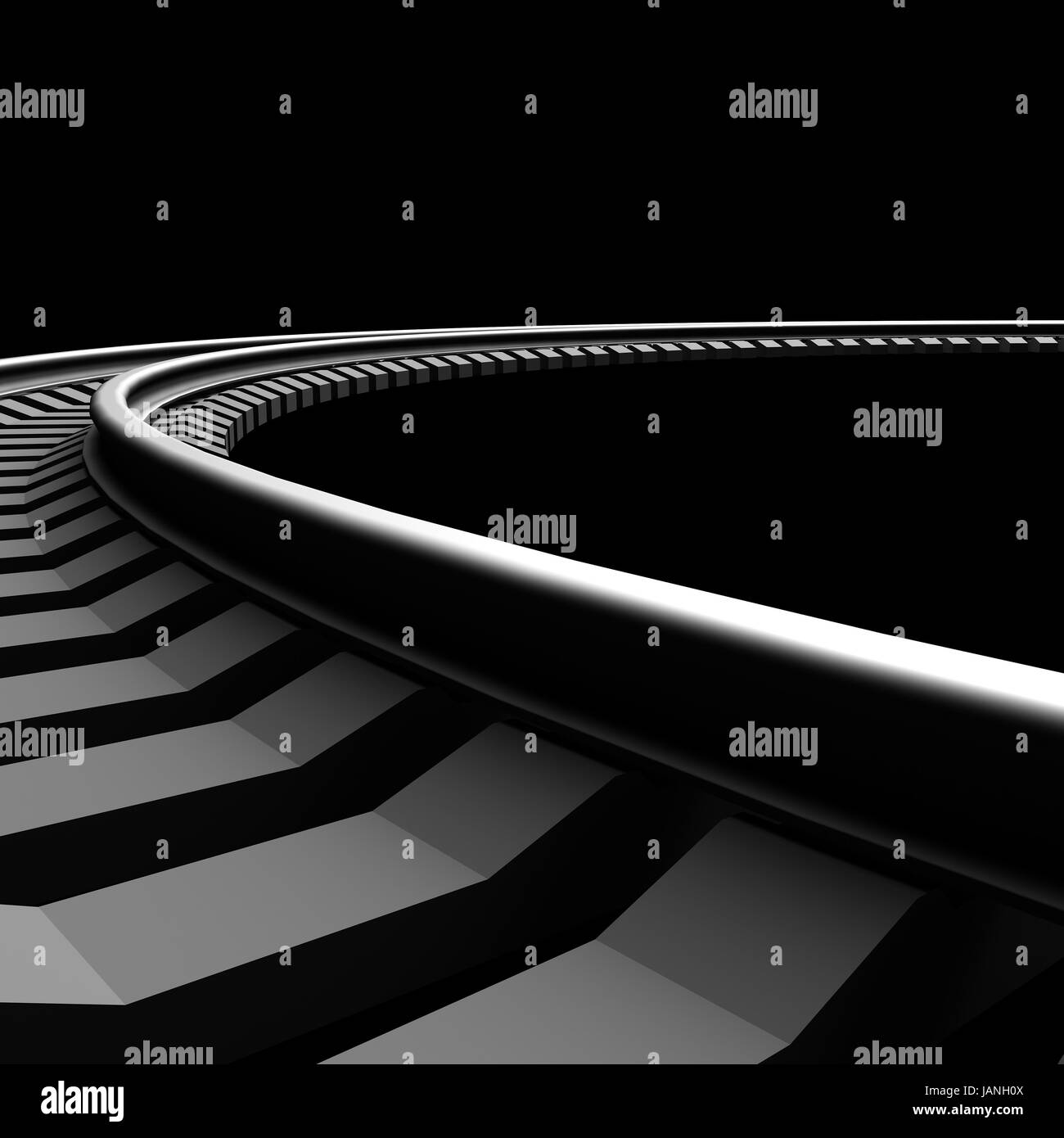 Single curved railroad track isolated Stock Photo - Alamy
