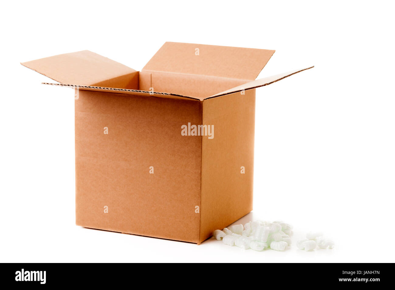 Shipping box with packaging material isolated on white background Stock ...