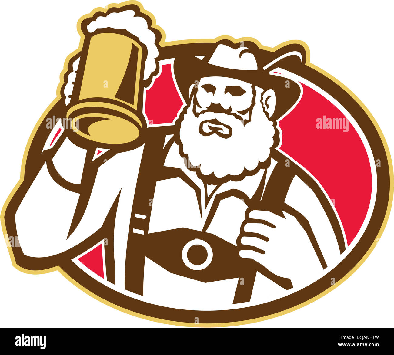 Illustration of a Bavarian beer drinker raising beer mug drinking ...