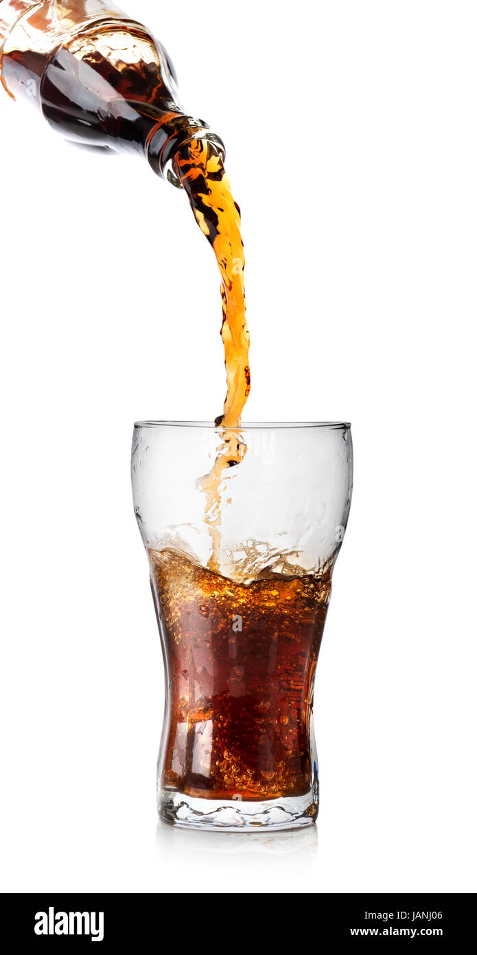 Bottle and glass of cola isolated on white Stock Photo - Alamy