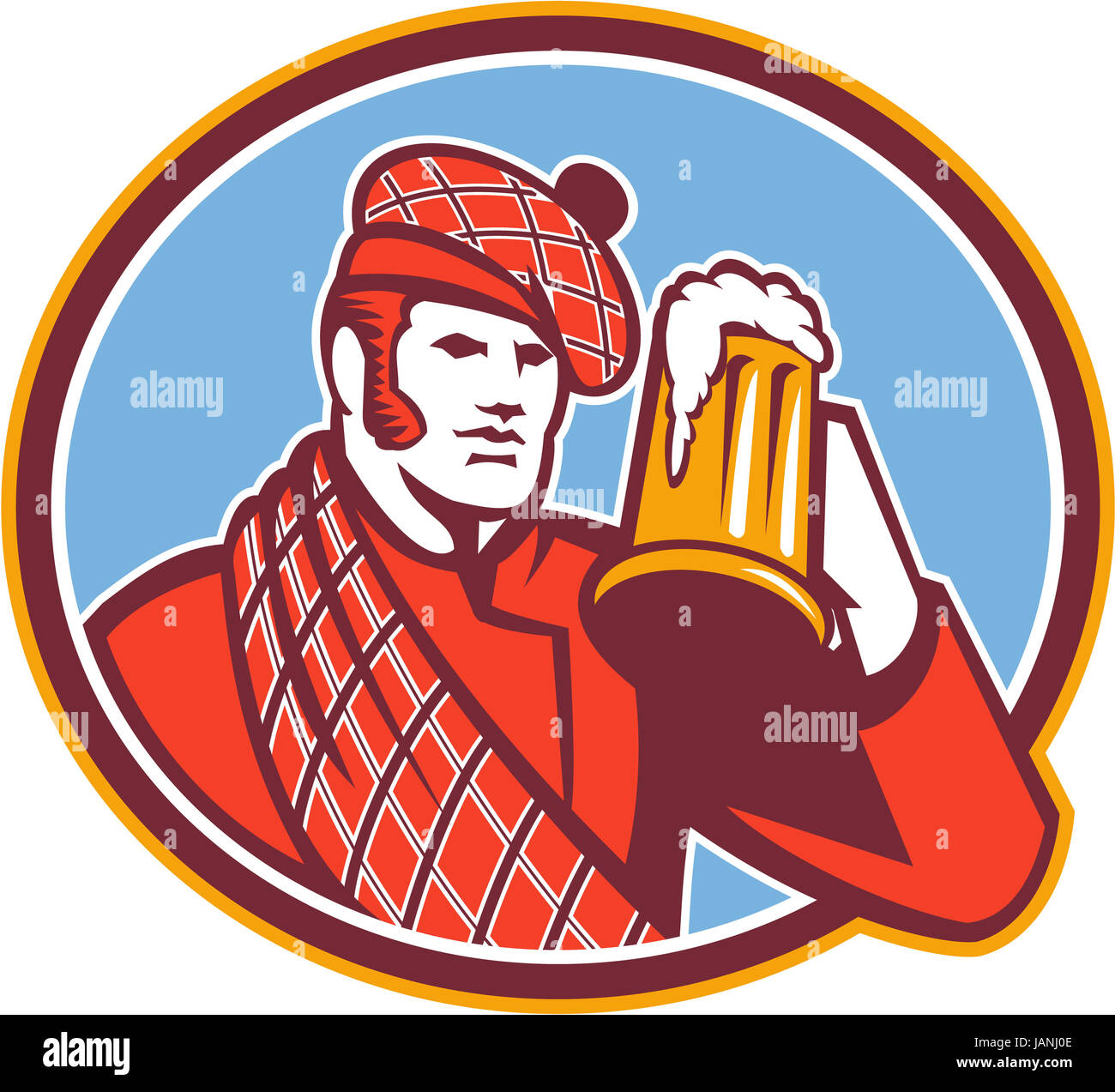 Illustration of a Scotsman Scottish beer drinker raising beer mug ...