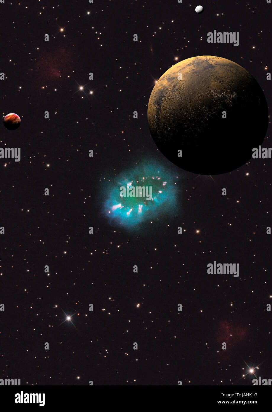 Far-out planets in a space against stars. "Elements of this image ...
