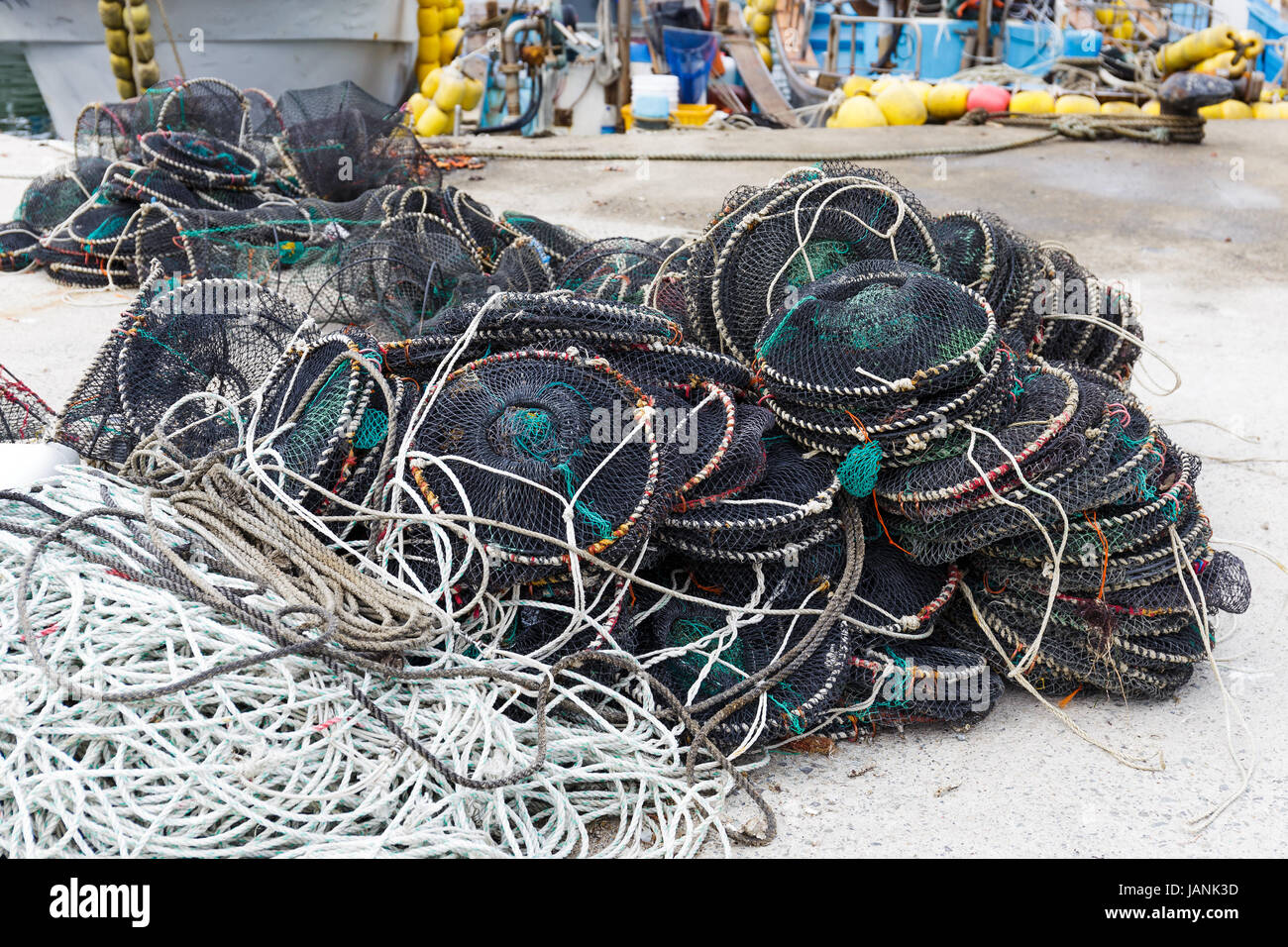 Empty seafood net traps Stock Photo - Alamy