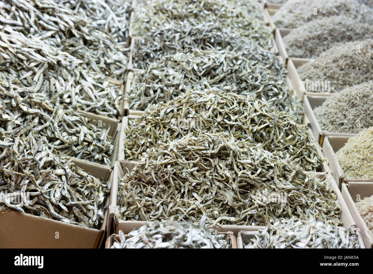 Dried assorted small white fish Stock Photo - Alamy