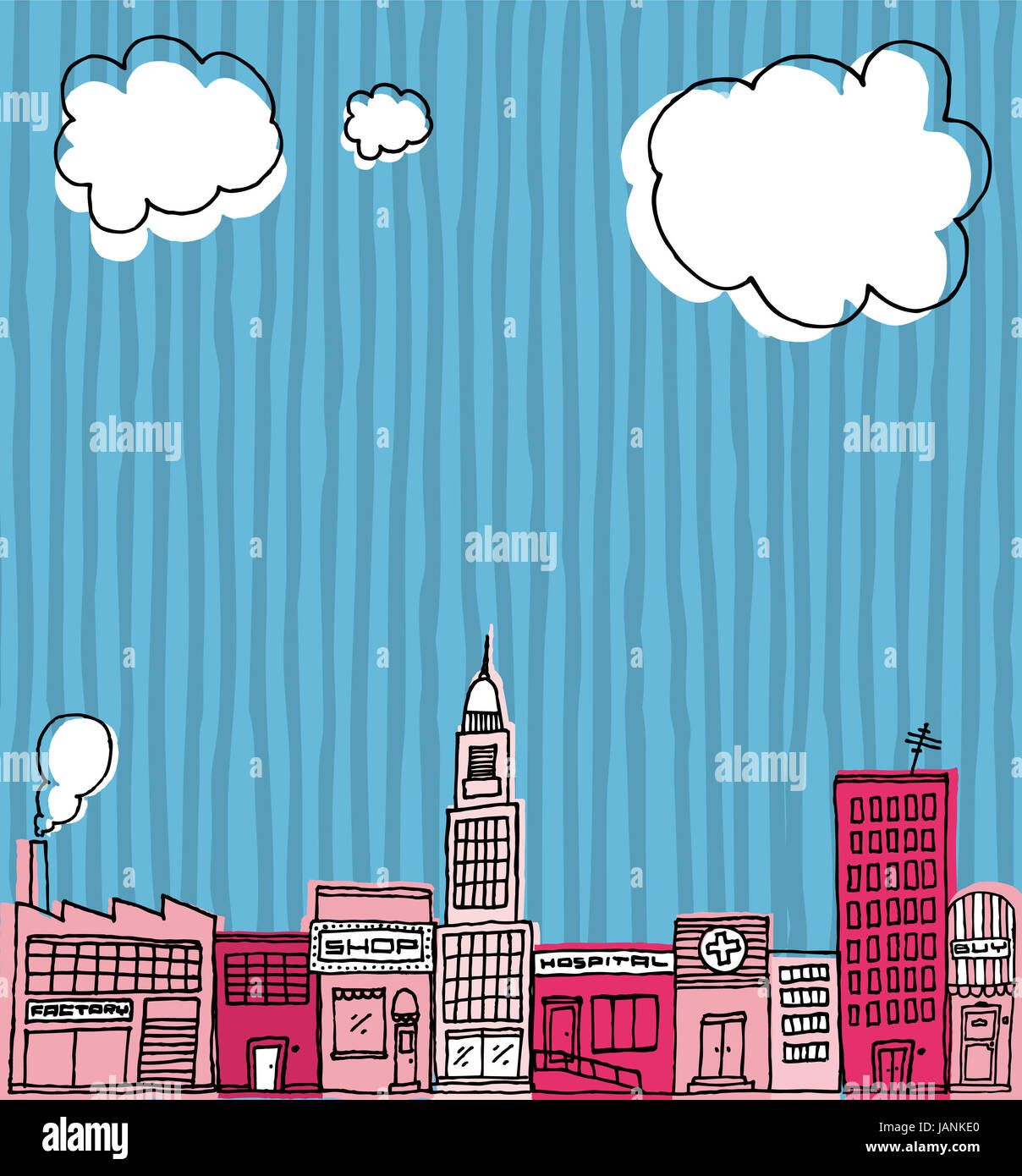 Vector Skyline hand drawn / Cartoon city or Neighborhood Stock Photo ...
