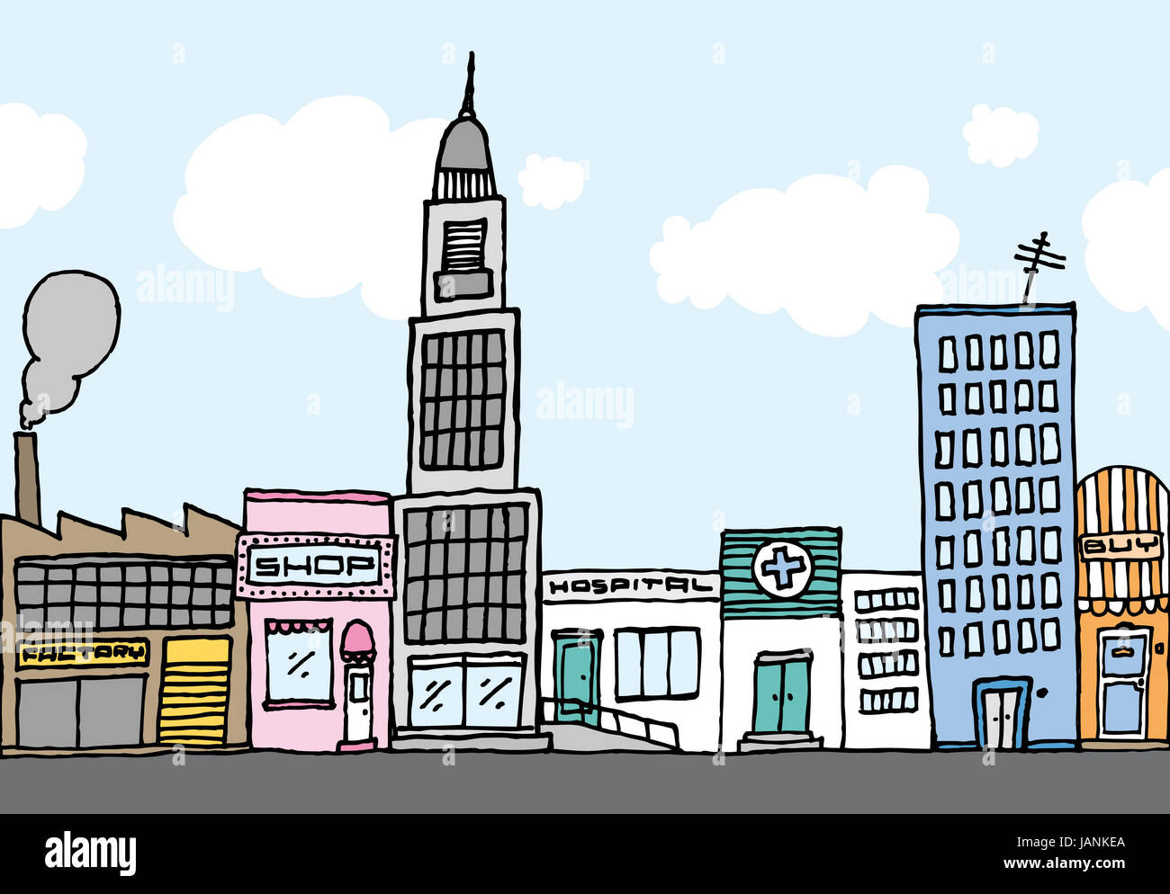 Vector cartoon city / Color Neighborhood Stock Photo - Alamy