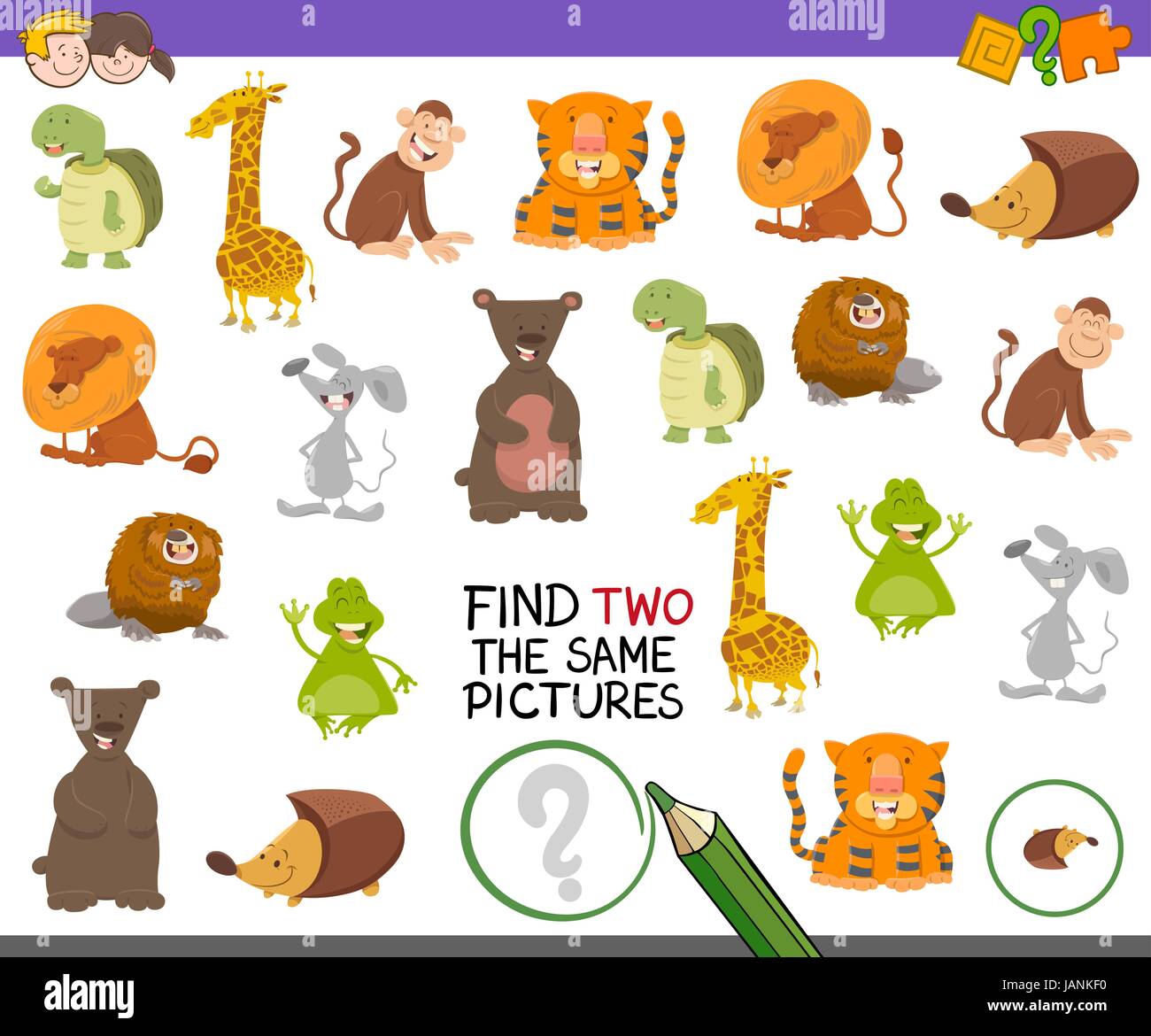 Cartoon Illustration of Finding Two Exactly the Same Pictures ...