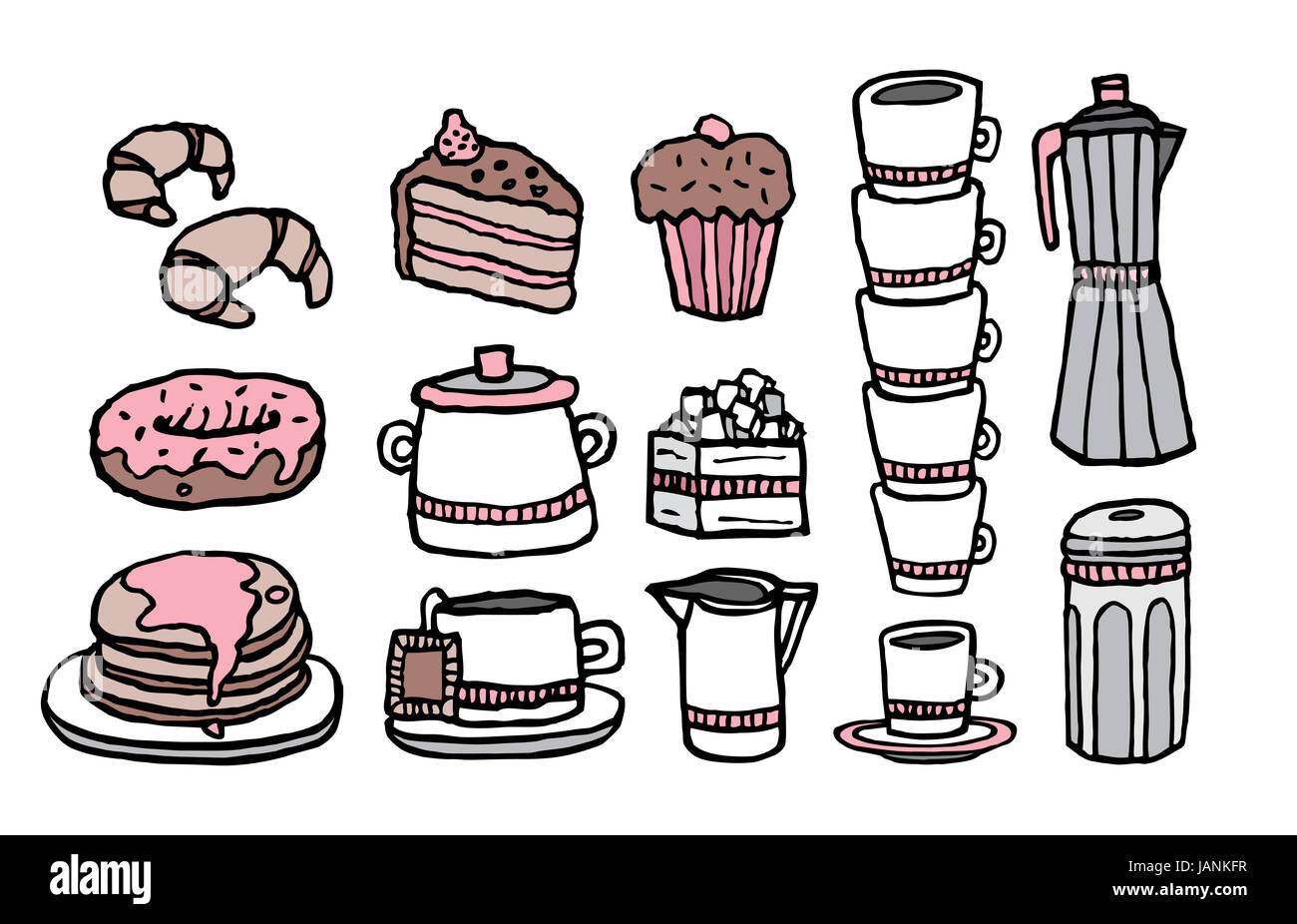 Color coffee and sweet food / Handwritten cafe stuff set Stock Photo ...