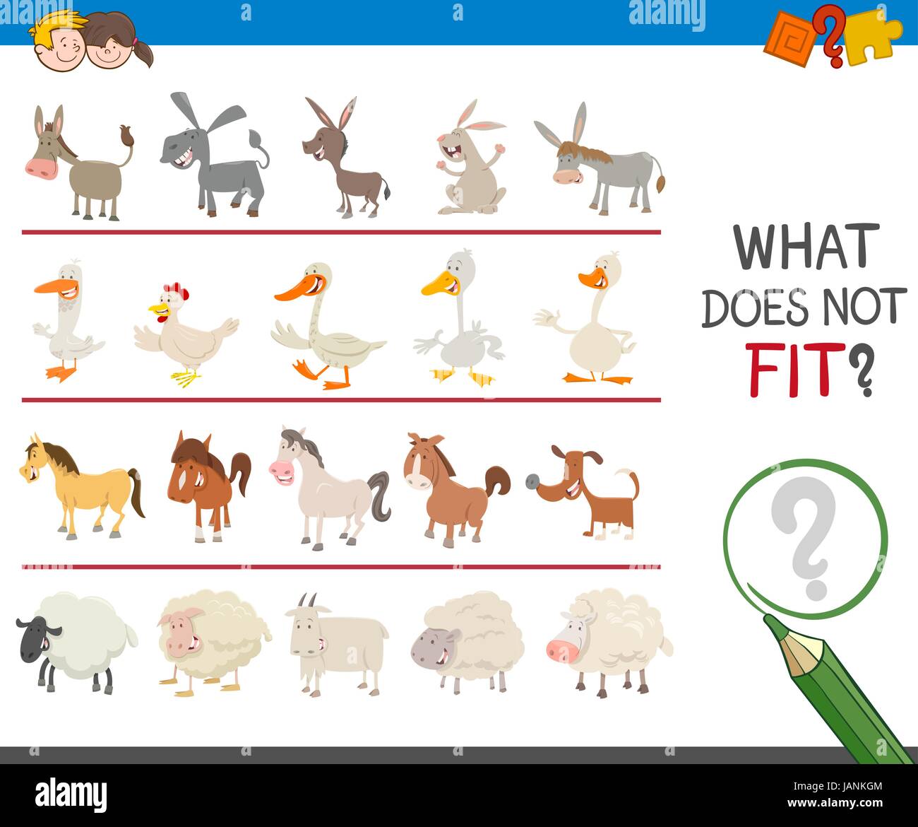 Cartoon Illustration of Finding Picture that does not Fit in a Row ...