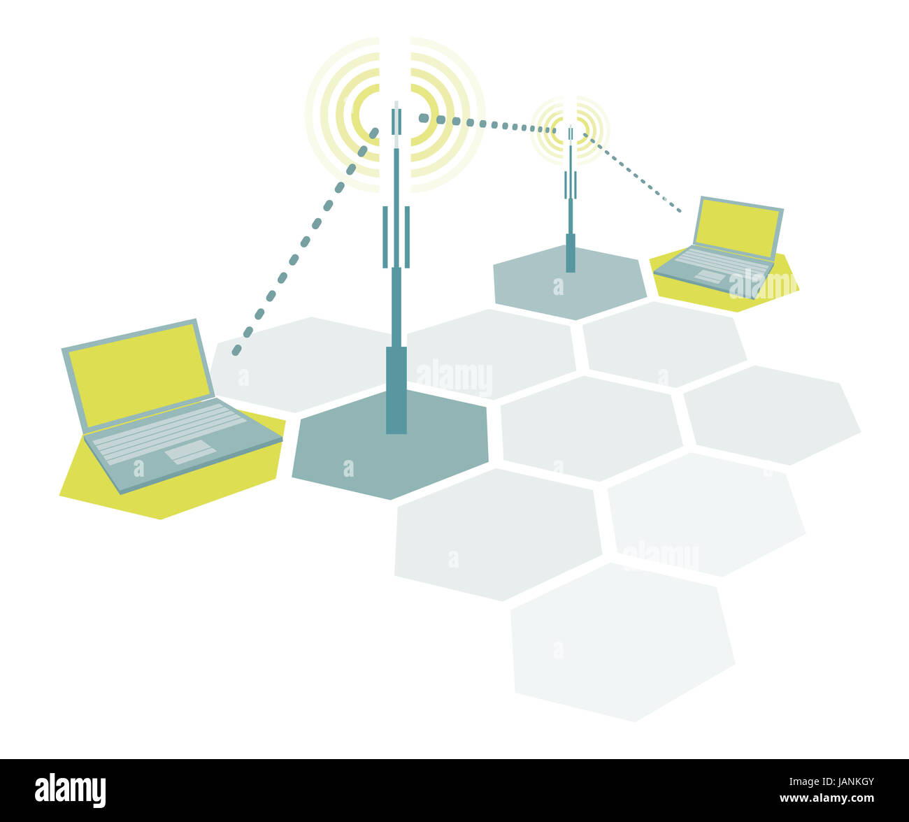 Connecting laptops / Wireless simple network communication Stock Photo ...