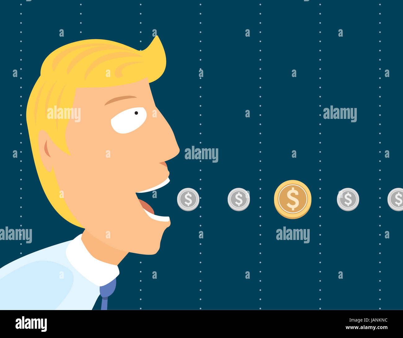Businessman eating coins Stock Photo - Alamy