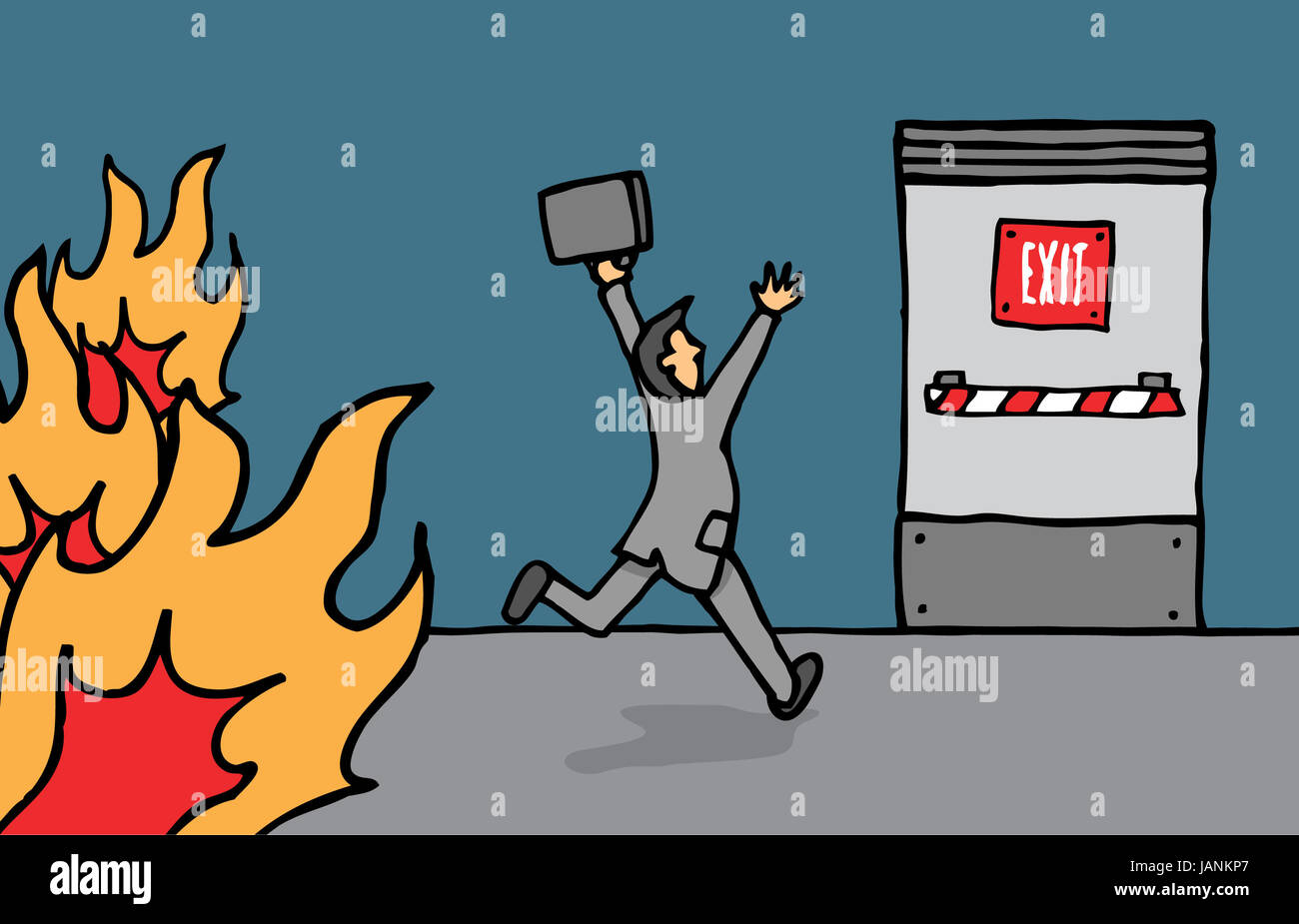 Businessman heading for emergency exit Stock Photo - Alamy