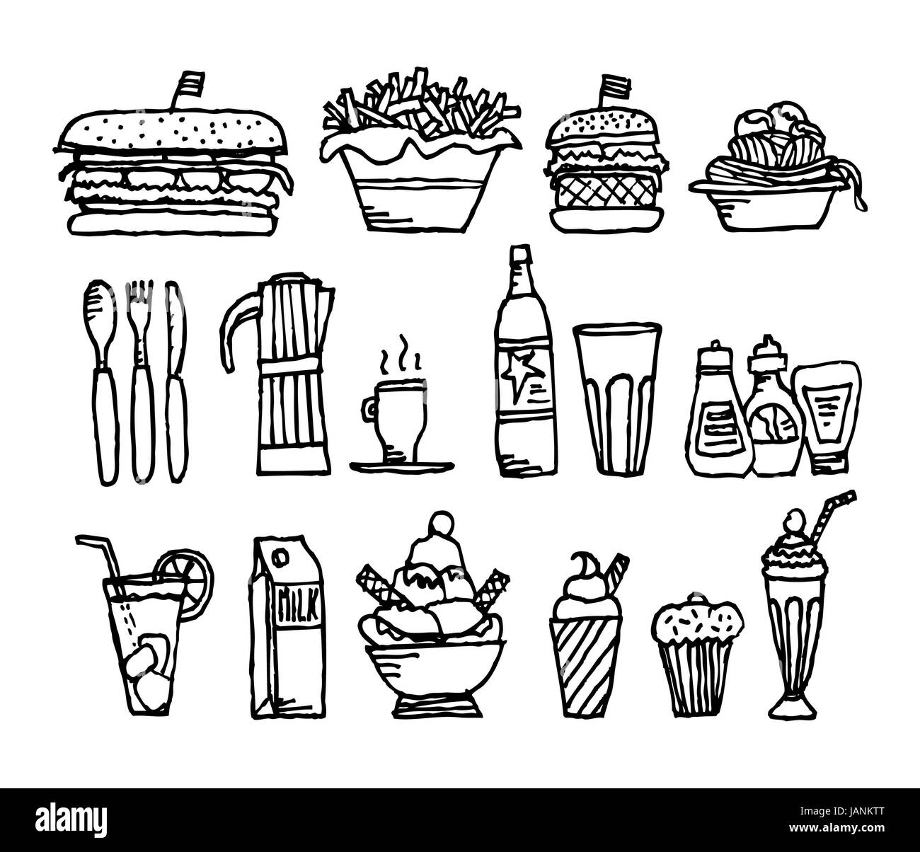 Food drinks illustration set Black and White Stock Photos & Images - Alamy