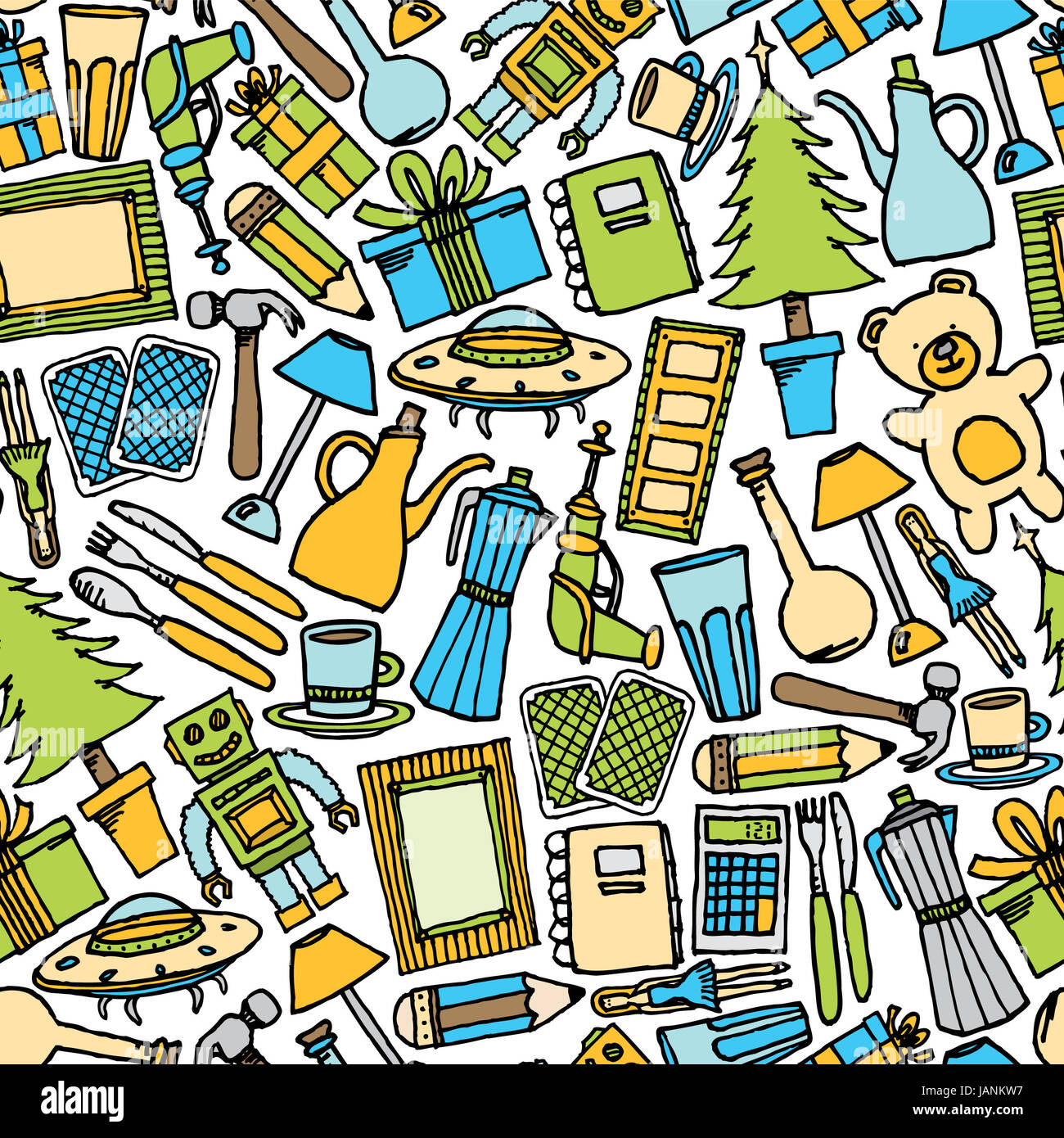 Garage sale seamless pattern / Colorful Object background Stock Photo ...