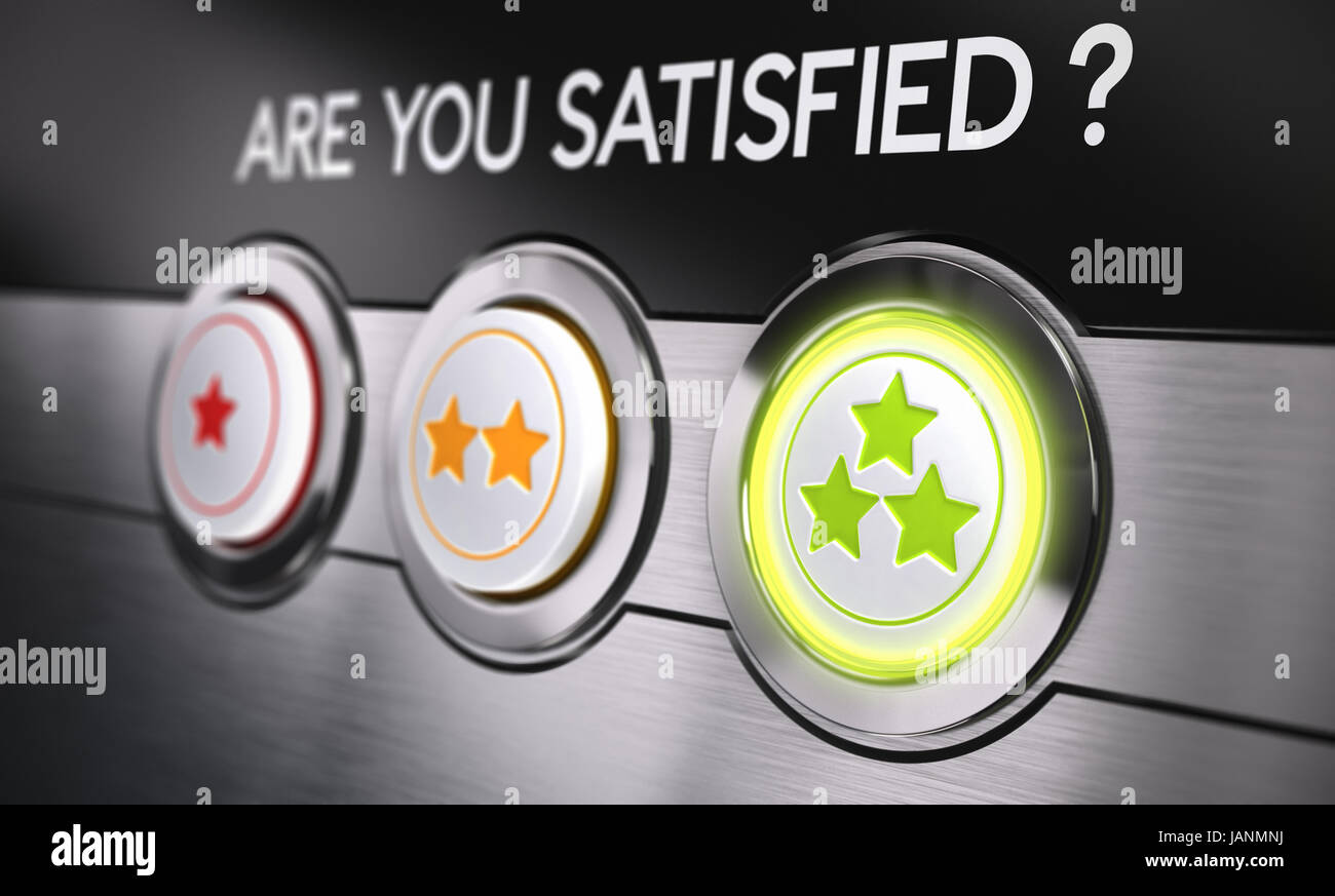 Three buttons from one to three stars with the text are you satisfied ...