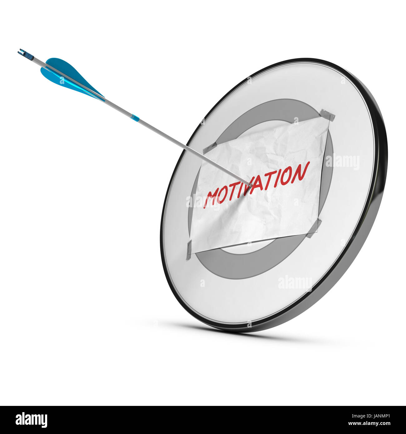 One arrow hits the center of a target with a sheet of paper with the ...