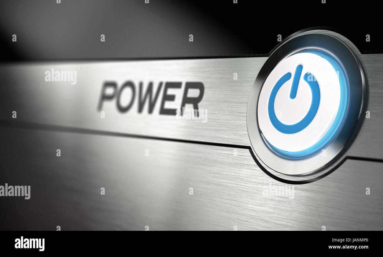 Computer power button with metal background. Realistic 3D render with ...