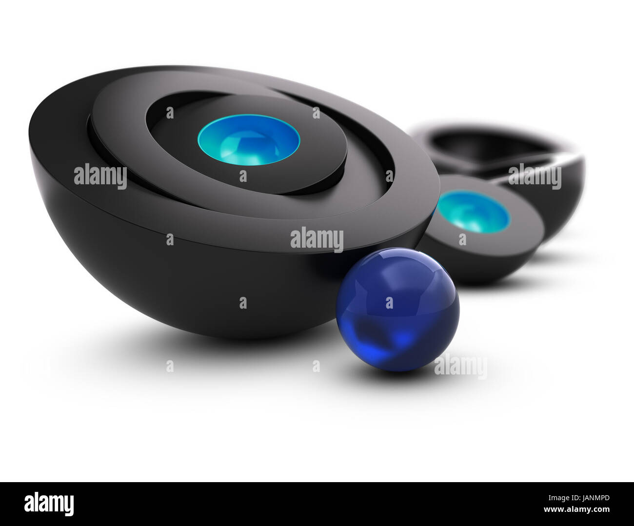 Simple 3D puzzle based on nesting spheres with a blue core and black ...