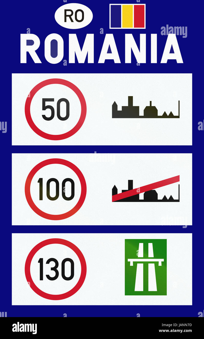 Information on speed limits in Romania at border crossing Stock Photo ...