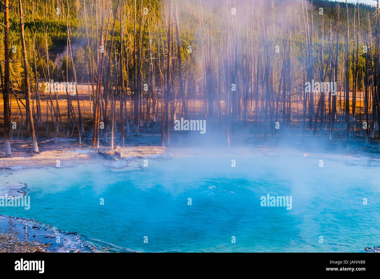 Beautiful Cistern Spring at Sunset - Yellowstone National Park Stock ...