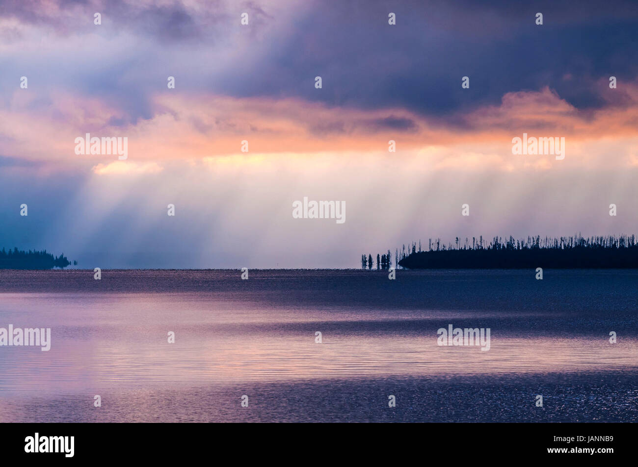 Rays of morning light illuminate Yellowstone Lake Stock Photo - Alamy