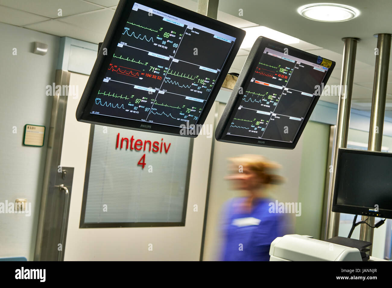 monitoring screens in clinical main station of intensive care unit ...