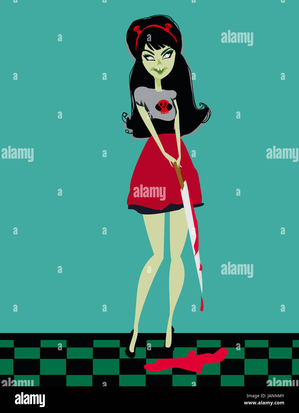 Cute evil girl with a bloody knife Stock Photo - Alamy