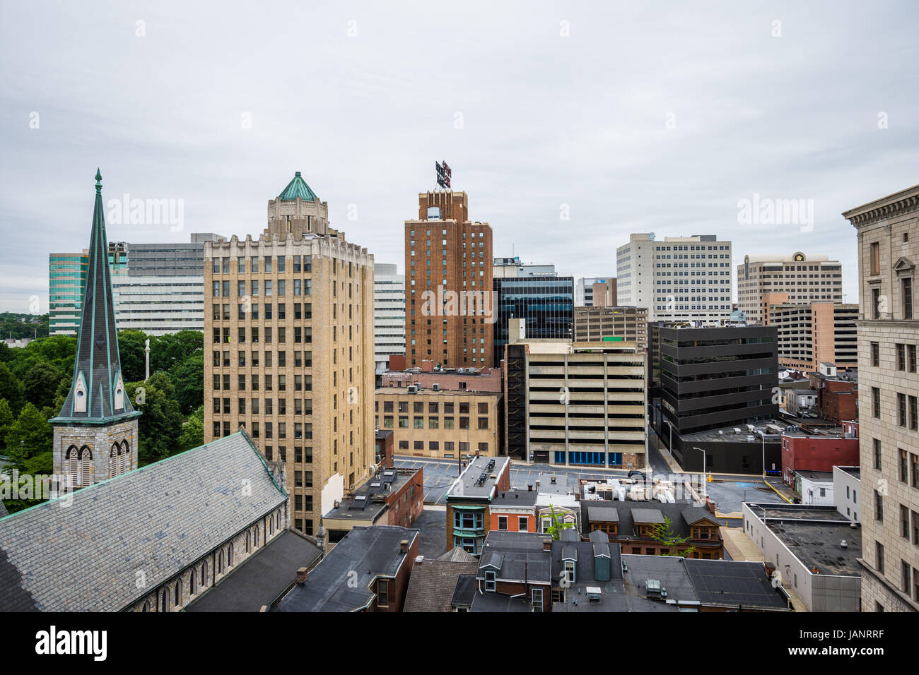 Aerial of Historic downtown Harrisburg, Pennsylvania next to the ...