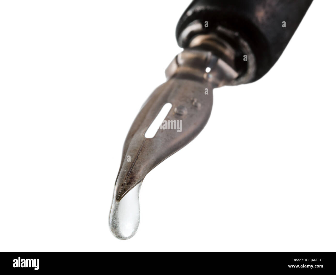 transparent poison drop dripping from the tip of pen close up Stock ...