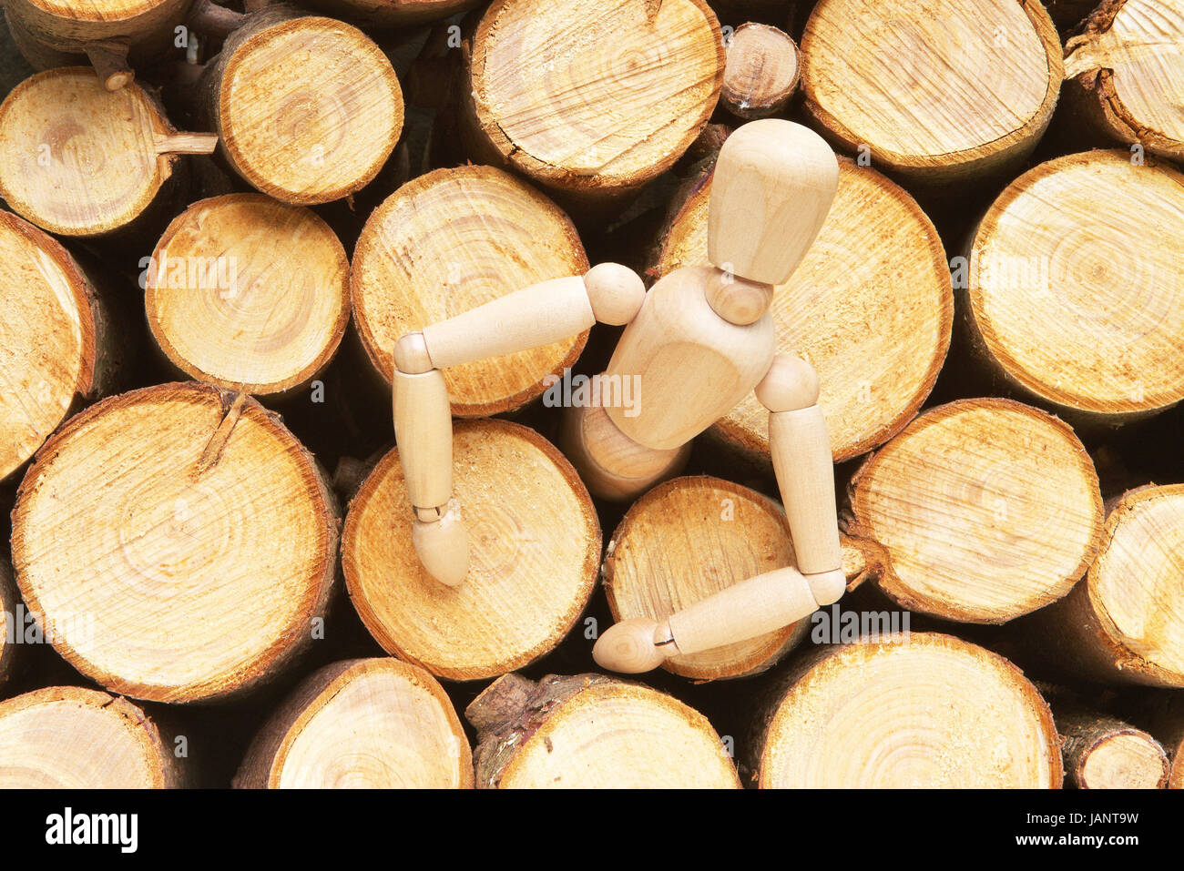 Wodd doll liberating of logs Stock Photo - Alamy