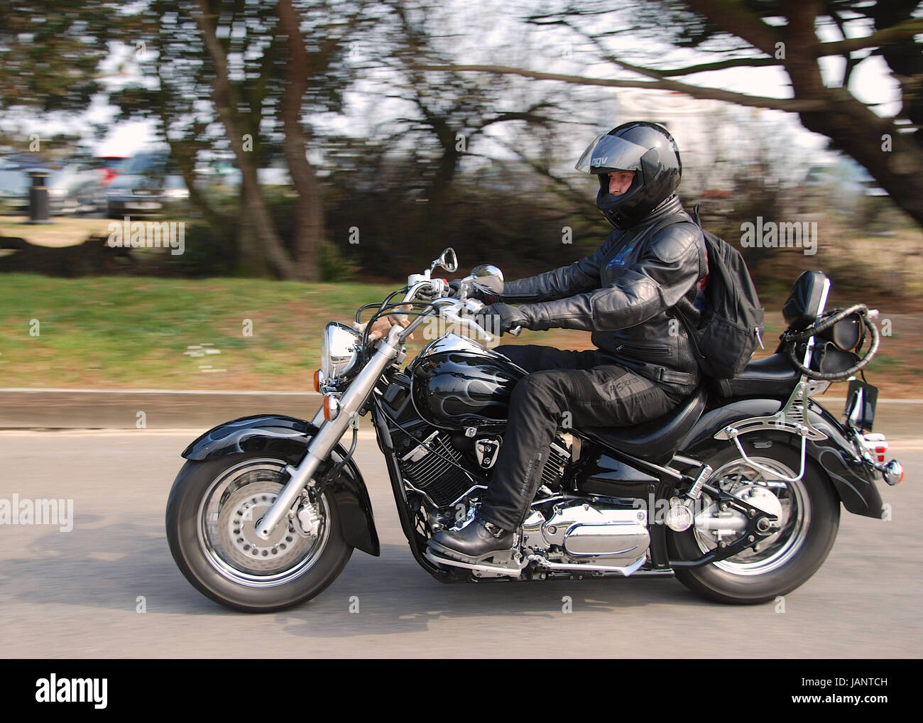 Rider on a v-twin motorcycle cruiser with motion blur Stock Photo - Alamy