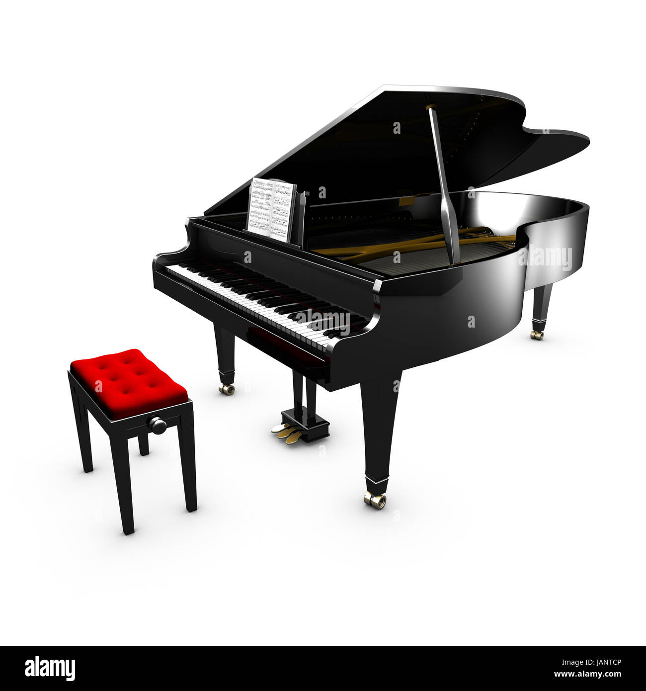 3D opened grand piano and its chair. White background Stock Photo - Alamy