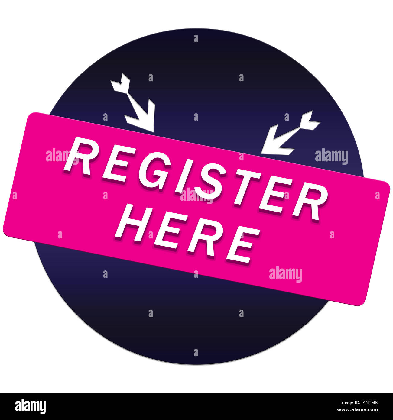 Circular blue register button with arrows and text on rectangle Stock ...