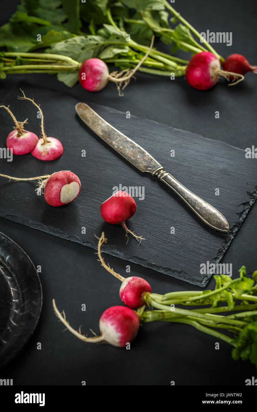 Concept of fresh radishes, raw healthy food vegetables Stock Photo - Alamy
