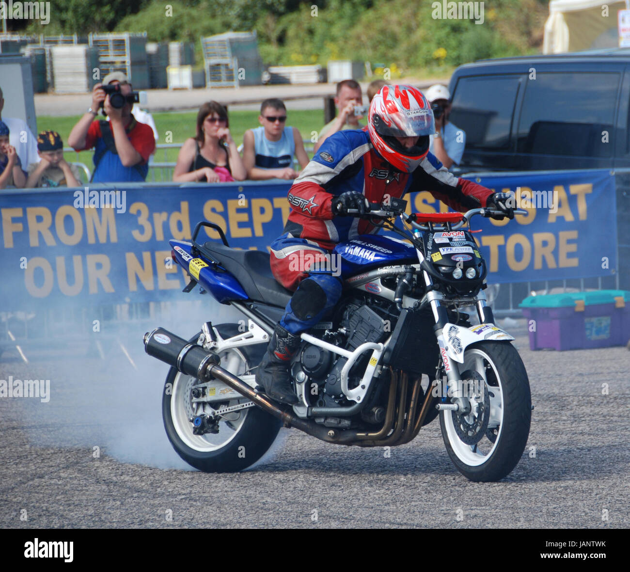 Stunt and Trick Motorcycle rider at The South West Bike Show at West ...