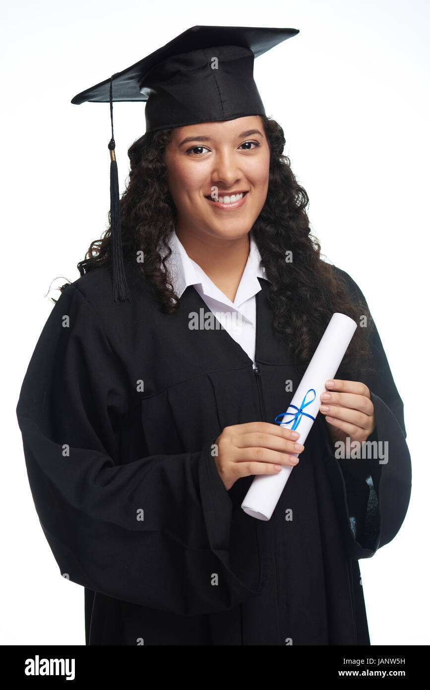 Pretty hispanic graduated girl isolated on white background Stock Photo ...
