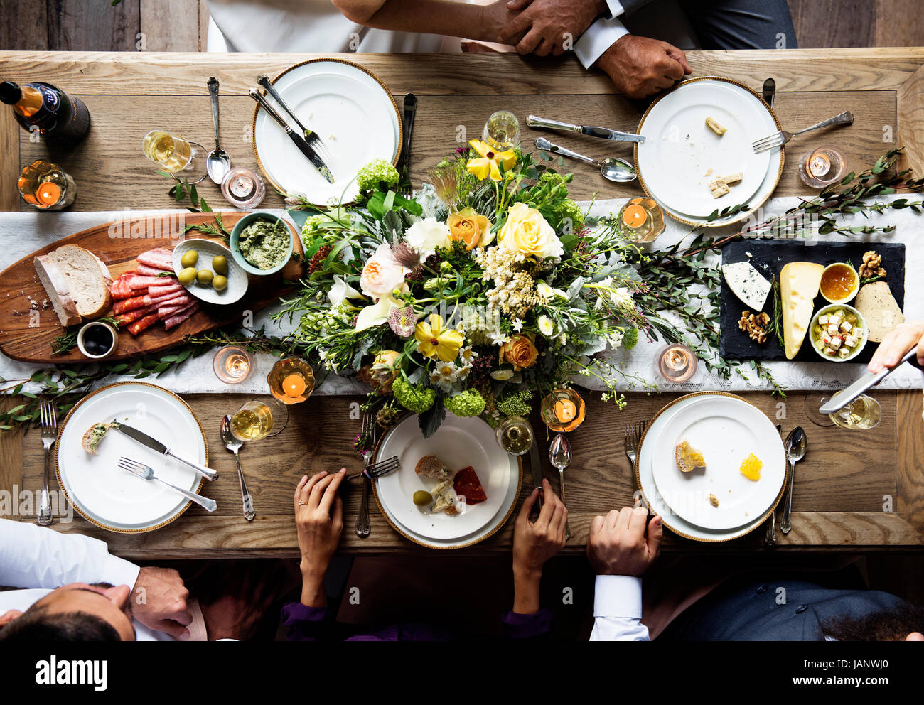 Group of Diverse Friends Gathering Having Food Together Stock Photo - Alamy