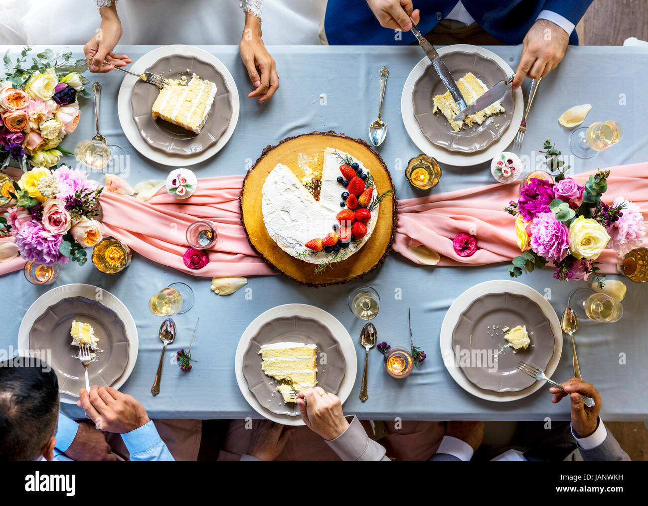 Group of Diverse Friends Gathering Eating Cakes Together Stock Photo ...